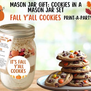 MASON JAR COOKIE Printable Fall Mason Jar Cookie Kit, Autumn Baking ...