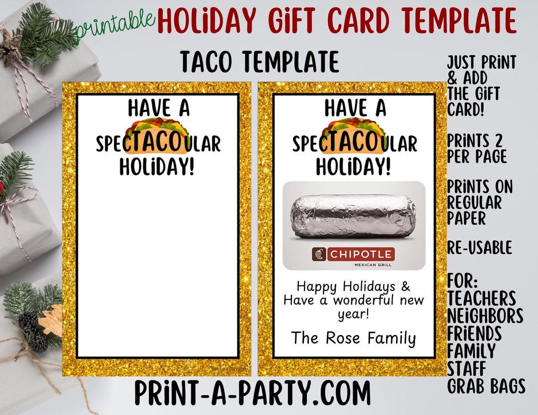 Mexican Food Christmas Gift Card Holder Printable – "spec-taco-ular ...