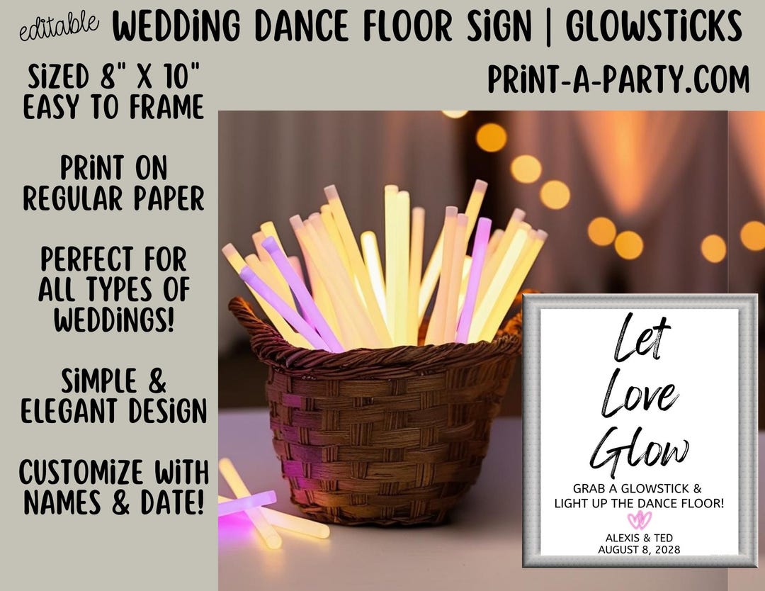 Editable Wedding Glowstick Sign: Dance Floor Decor (canva Template 8x10 ...