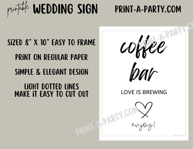 Coffee Bar Sign - LOVE IS BREWING - Printable Sign for Bridal Showers ...