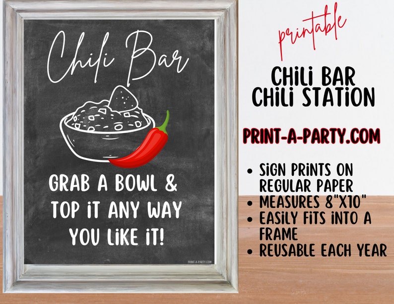 CHILI Bar Chili Station Chalkboard Fall Winter Party Idea Party Food ...