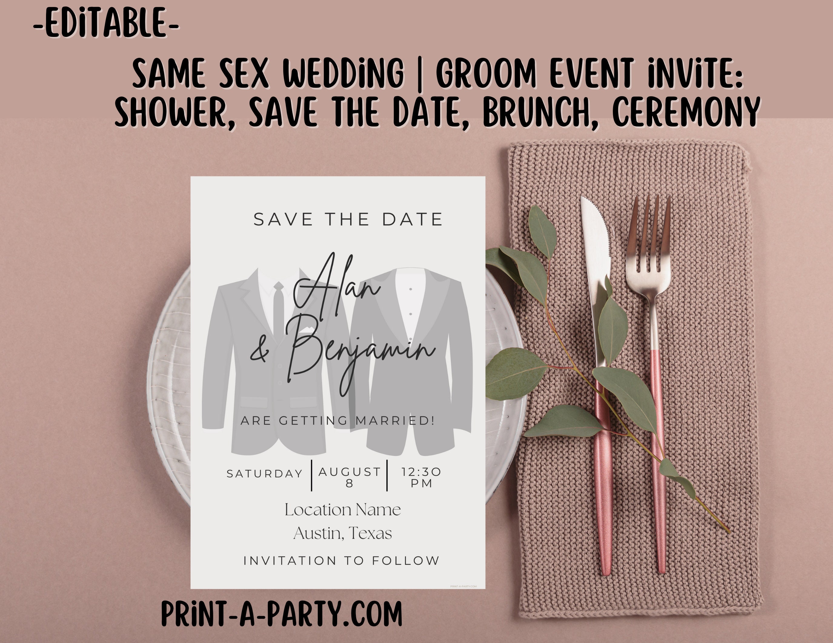Editable Same Sex Wedding Event Invitation Wedding Shower Invite Grooms ...