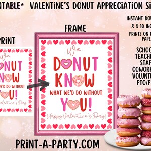 Printable Valentine’s Donut Appreciation Sign for Staff, Teacher ...