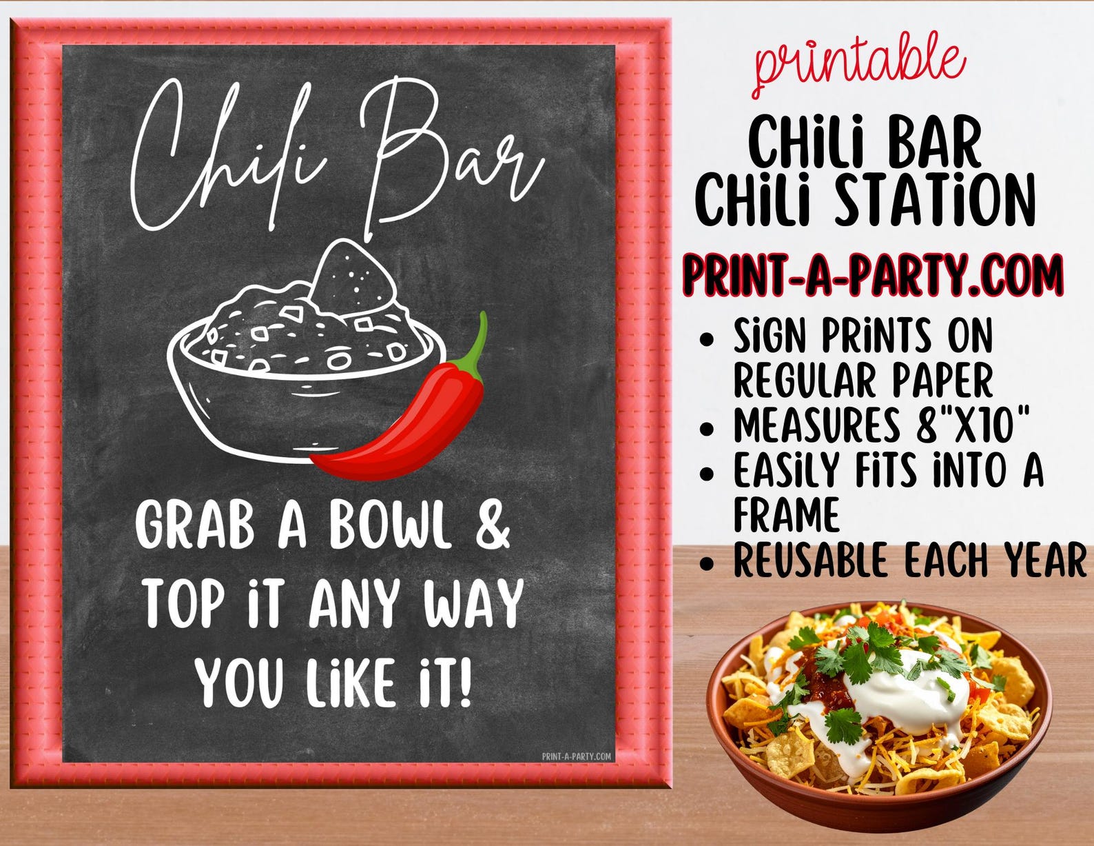 Chili Bar Sign & Tent Cards Food Station, Party Decor (printable PDF ...