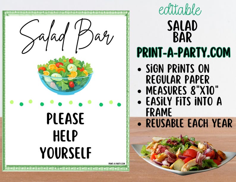 Editable Salad Bar Sign & Food Labels: Party Buffet Printable (DIY ...