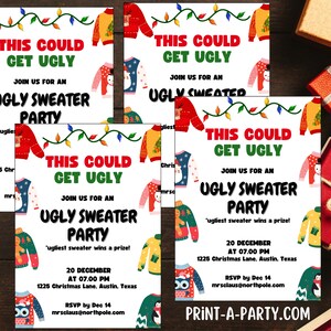 Ugly Christmas Sweater Party Invitation - Editable Template (digital ...