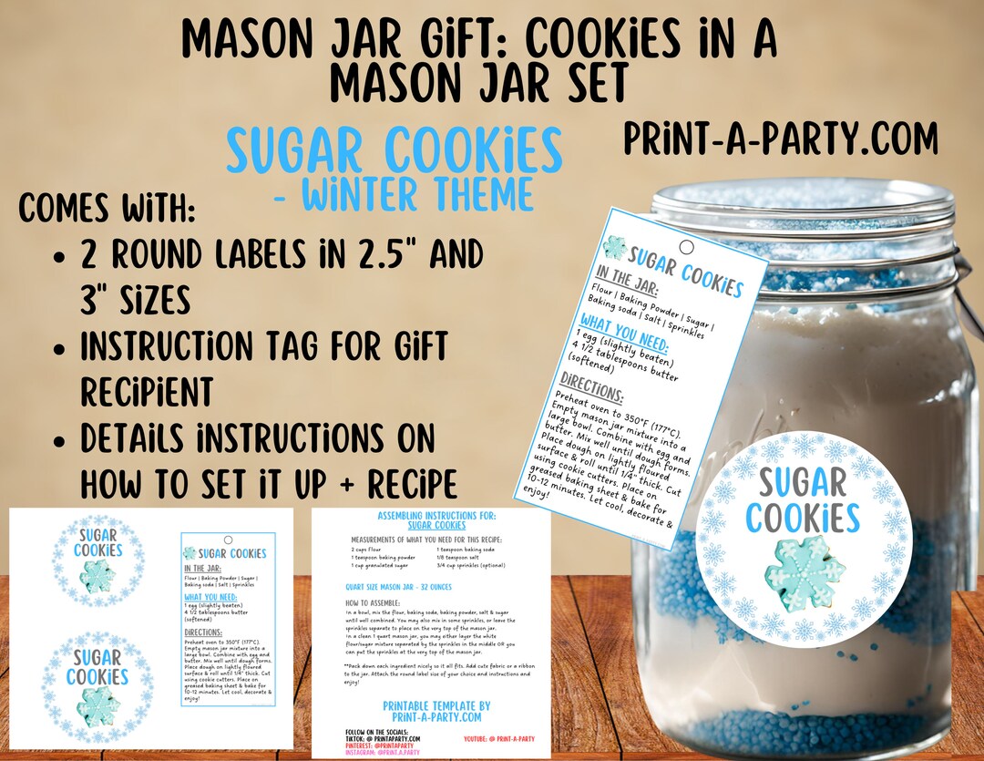 MASON JAR COOKIE Gift: Sugar Cookies in a Mason Jar Printable Kit ...