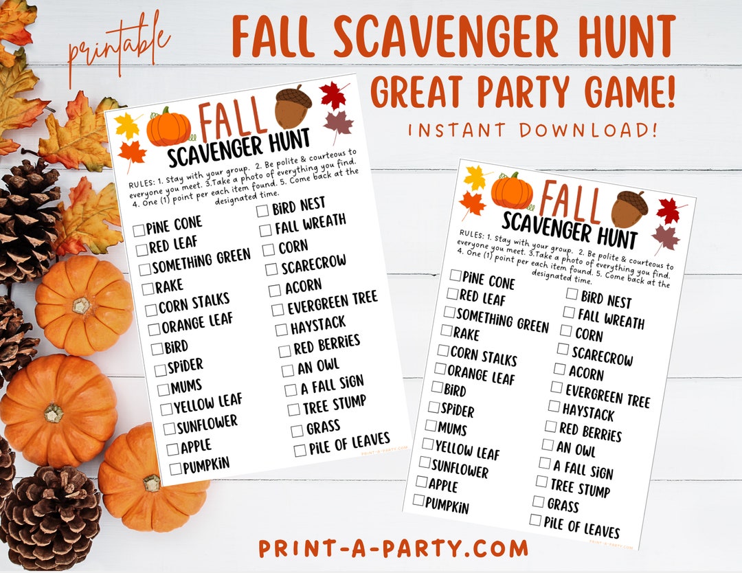 Fall Scavenger Hunt Printable | Fall Party Game | Classroom Games | Kid ...