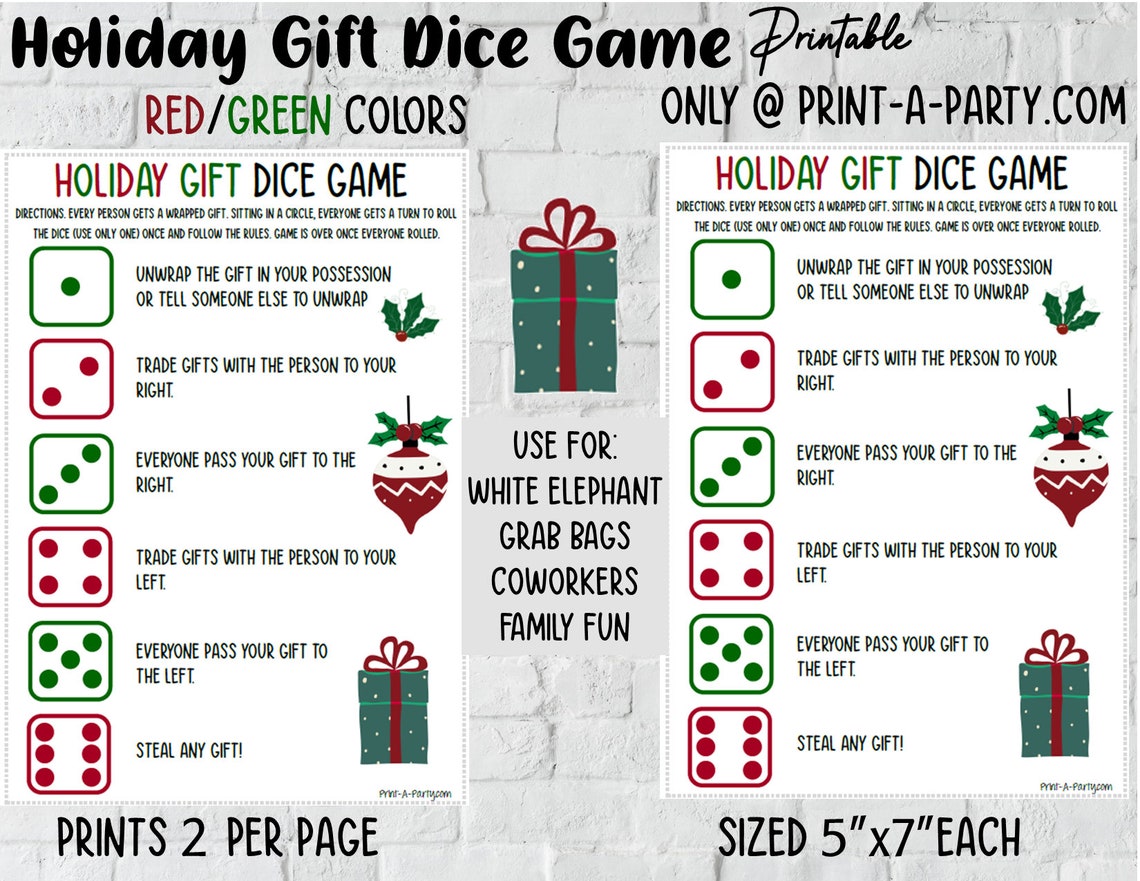 DICE GAME Holiday Dice Game Christmas Dice Game Pass the Presents Game ...