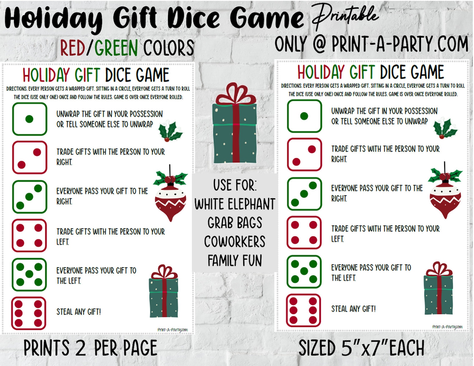 DICE GAME Holiday Dice Game Christmas Dice Game Pass the Presents Game ...