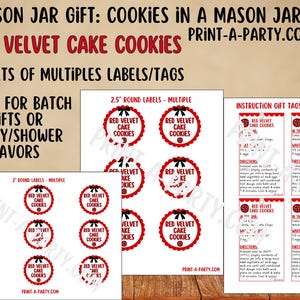 Red Velvet Cake Cookies in a Printable Mason Jar Gift - Labels & Tag ...
