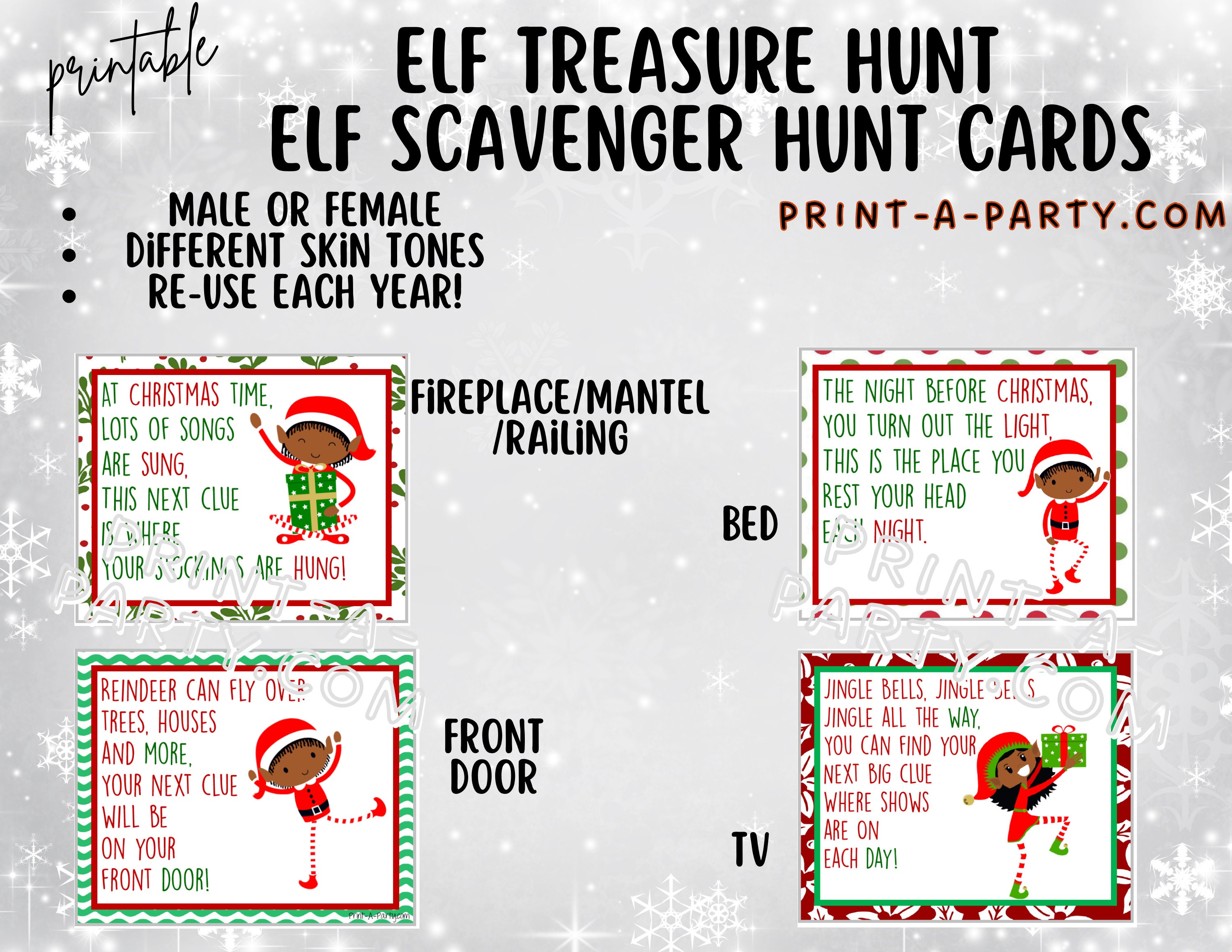 Printable Elf Scavenger Hunt Game – Treasure Hunt Clues (male Elf With ...
