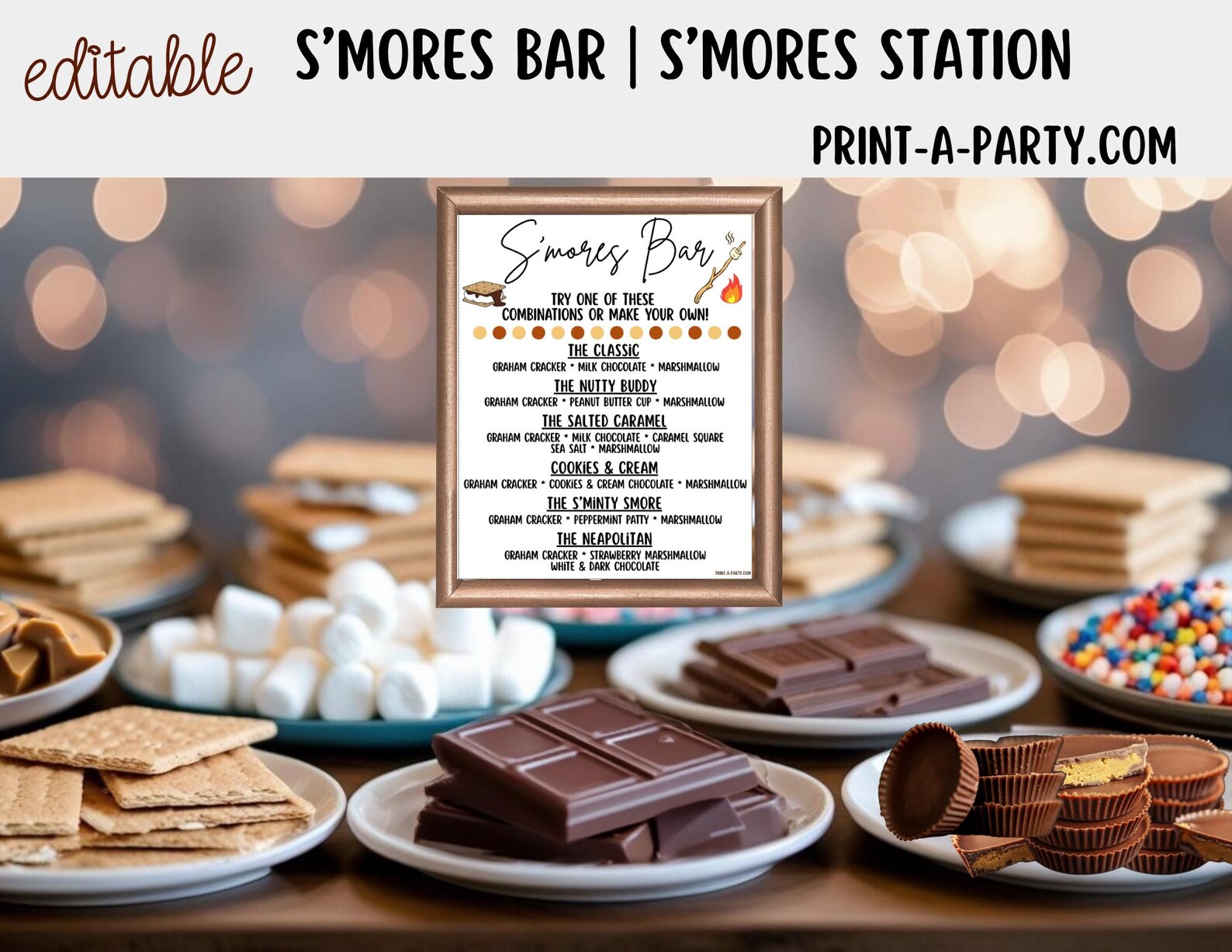 Editable S'mores Bar Sign & Toppings Labels: Printable Party Decor ...