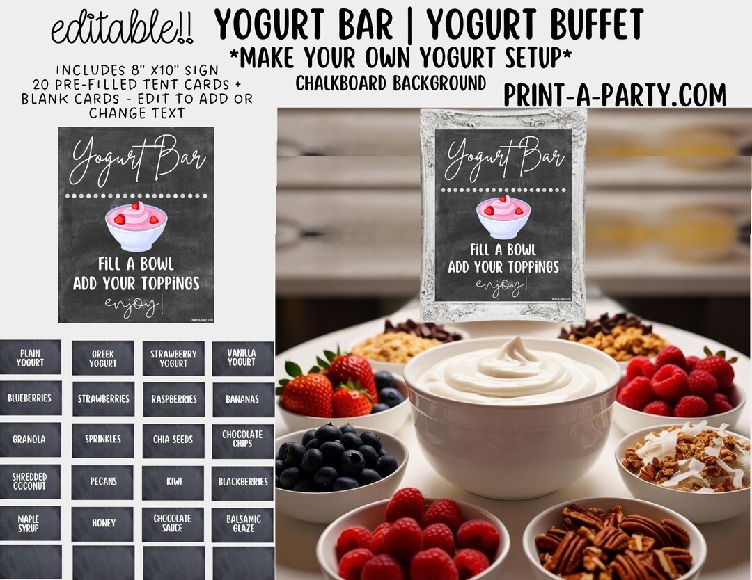 EDITABLE YOGURT BAR | Yogurt Station - Chalkboard | Yogurt Bar Sign ...