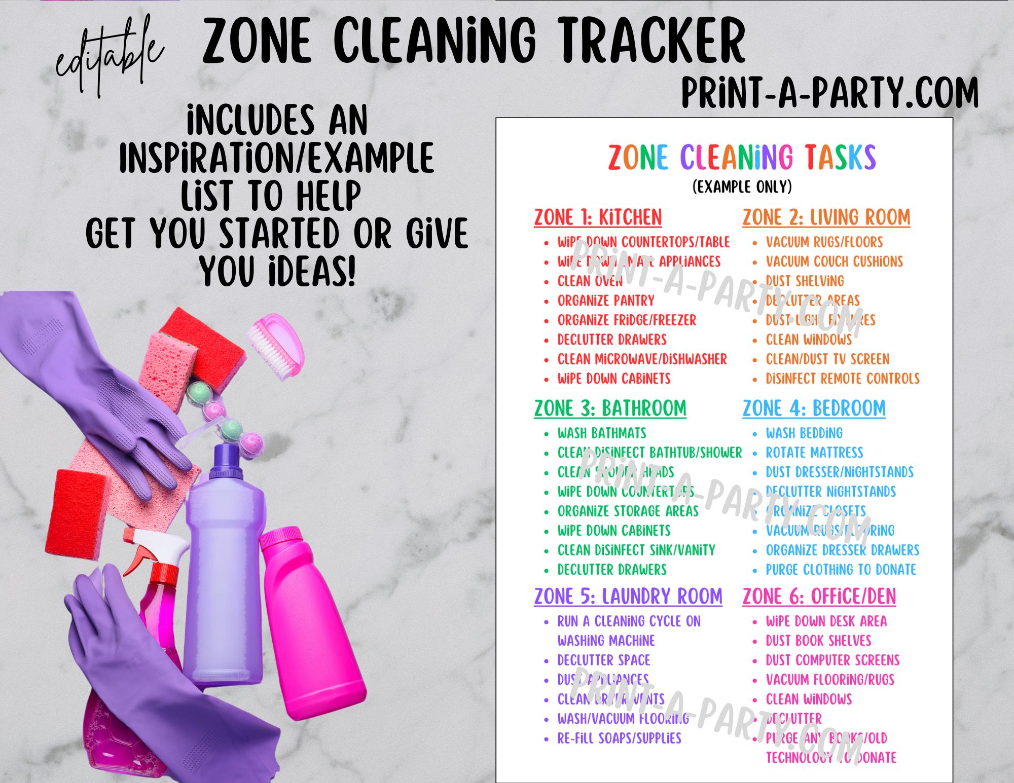 Editable Cleaning Checklist | Zone Cleaning Template | Home Management ...