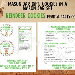 MASON JAR COOKIE Gift: Reindeer Cookies in a Mason Jar Printable Kit ...