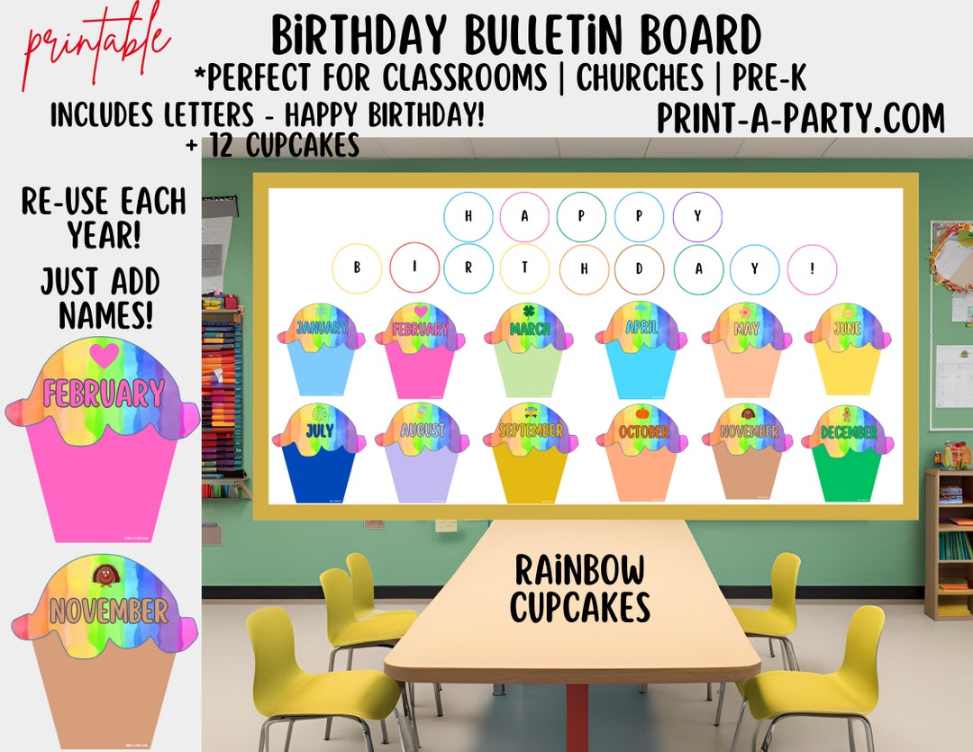BACK TO SCHOOL: Birthday Bulletin Board Printable Display - Monthly ...