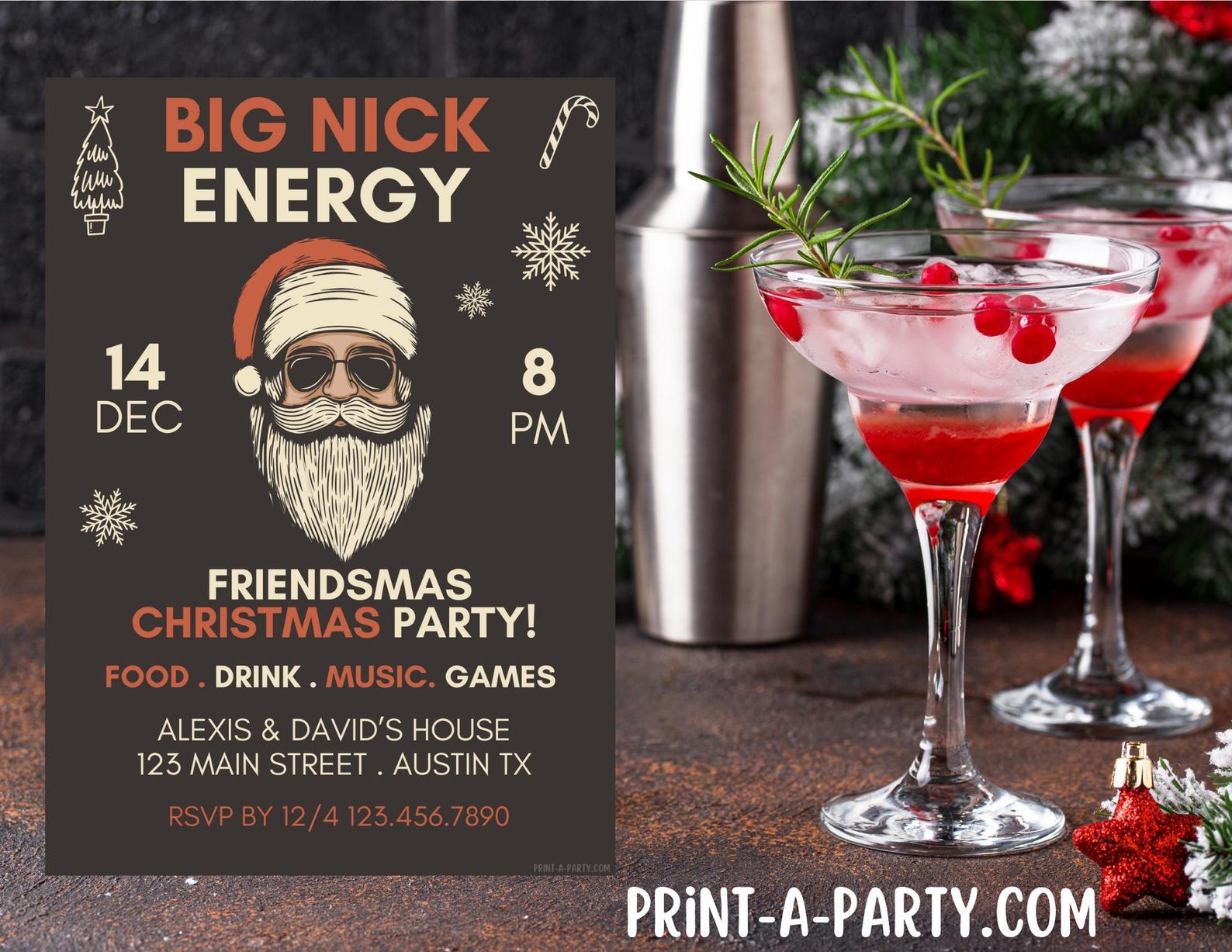 Editable Christmas Party Invitation: BIG NICK ENERGY Friendsmas ...