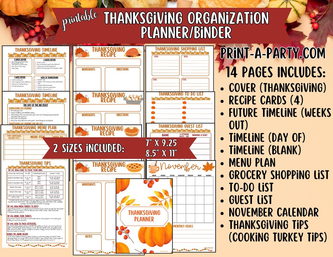 Thanksgiving Printable Planner Binder Kit – Meal Planner, Recipe Cards ...