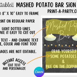 Editable Mashed Potato Bar Sign & Toppings Labels Template (canva ...