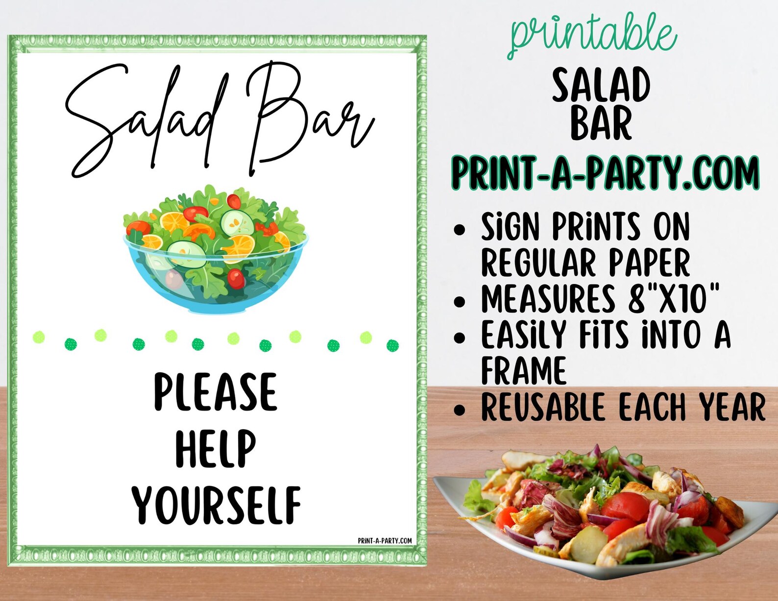 Salad Bar Printable Sign and Toppings Labels: White Party Buffet ...