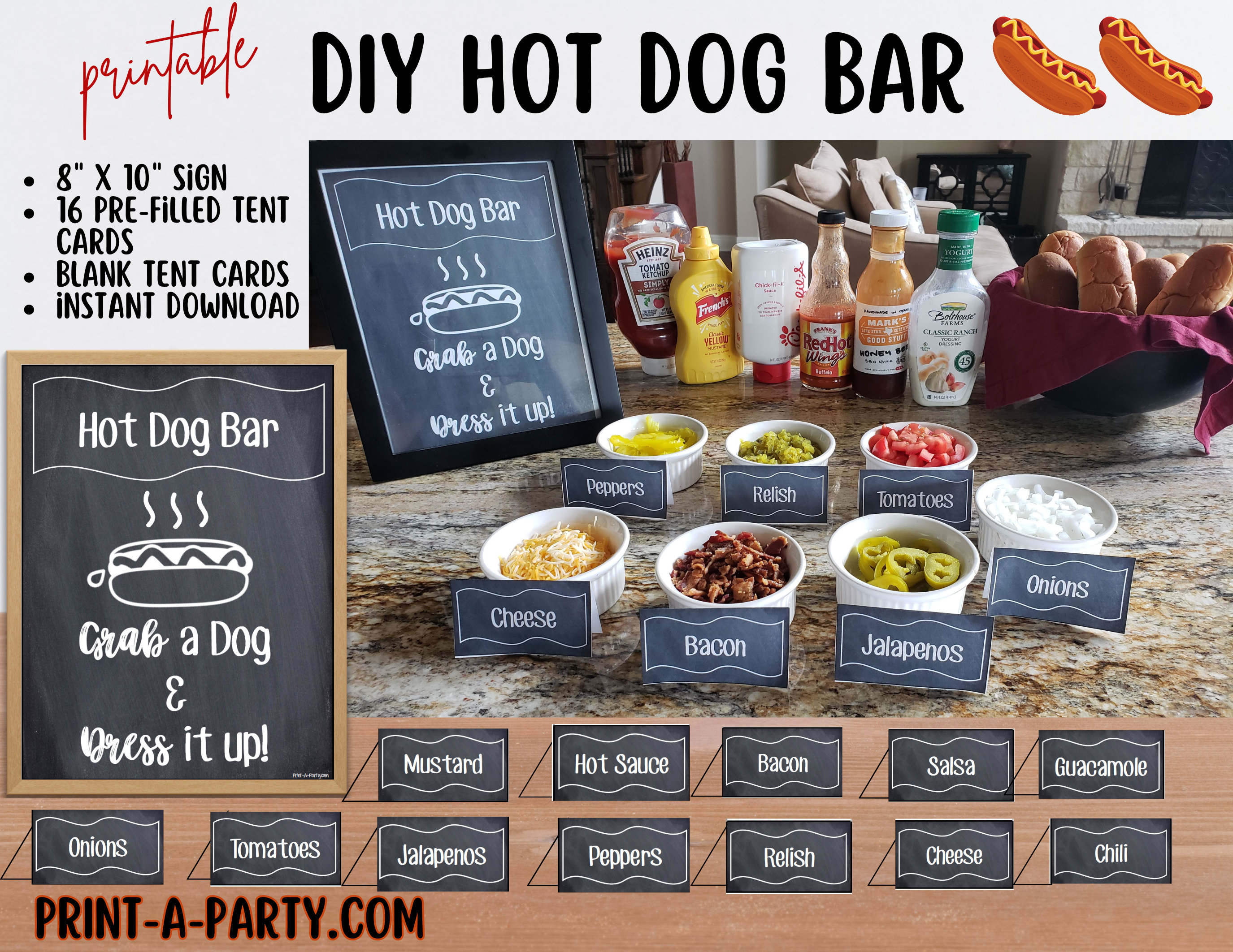 HOT DOG BAR | Hot Dog Station Setup | Hot Dog Sign | Make Your Own Hot ...