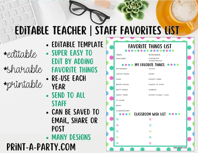 Editable Teacher Staff Favorite Things List – Canva Template - Fully ...