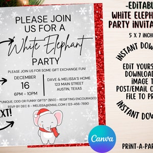 Editable Christmas Party Invitation: WHITE ELEPHANT PARTY Invitation ...