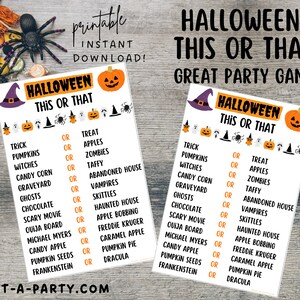 Halloween This or That Game Printable | Halloween Games | Halloween Fun ...