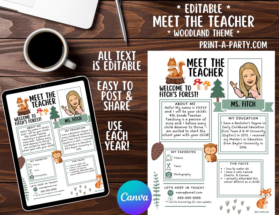 Editable Meet the Teacher Template - Woodland or Forest Themed ...