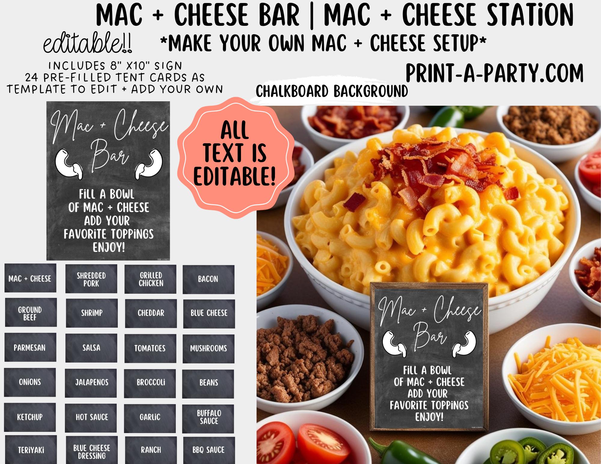 Editable Mac and Cheese Bar Sign: Chalkboard Party Decor (canva) for ...