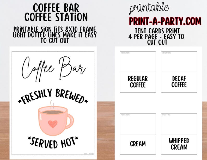 Coffee Bar Sign + Toppings Tent Cards Printable Party Decor Buffet (PDF ...