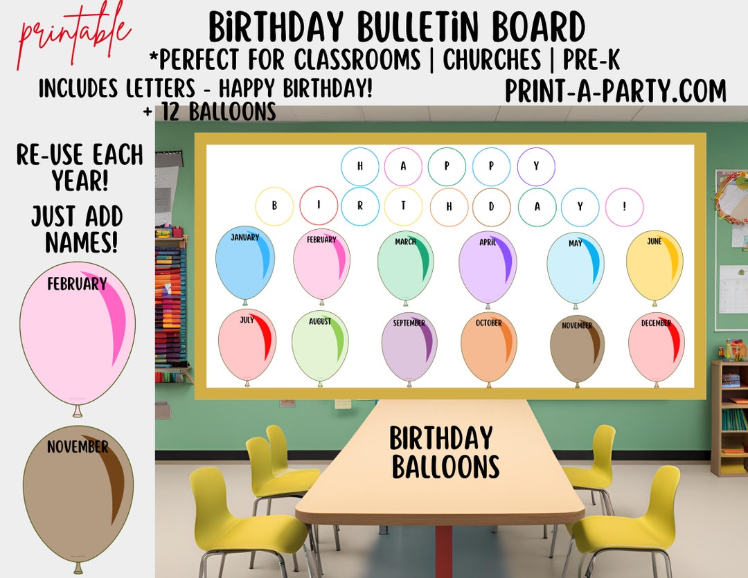 BACK TO SCHOOL: Birthday Bulletin Board Printable Display - Monthly ...