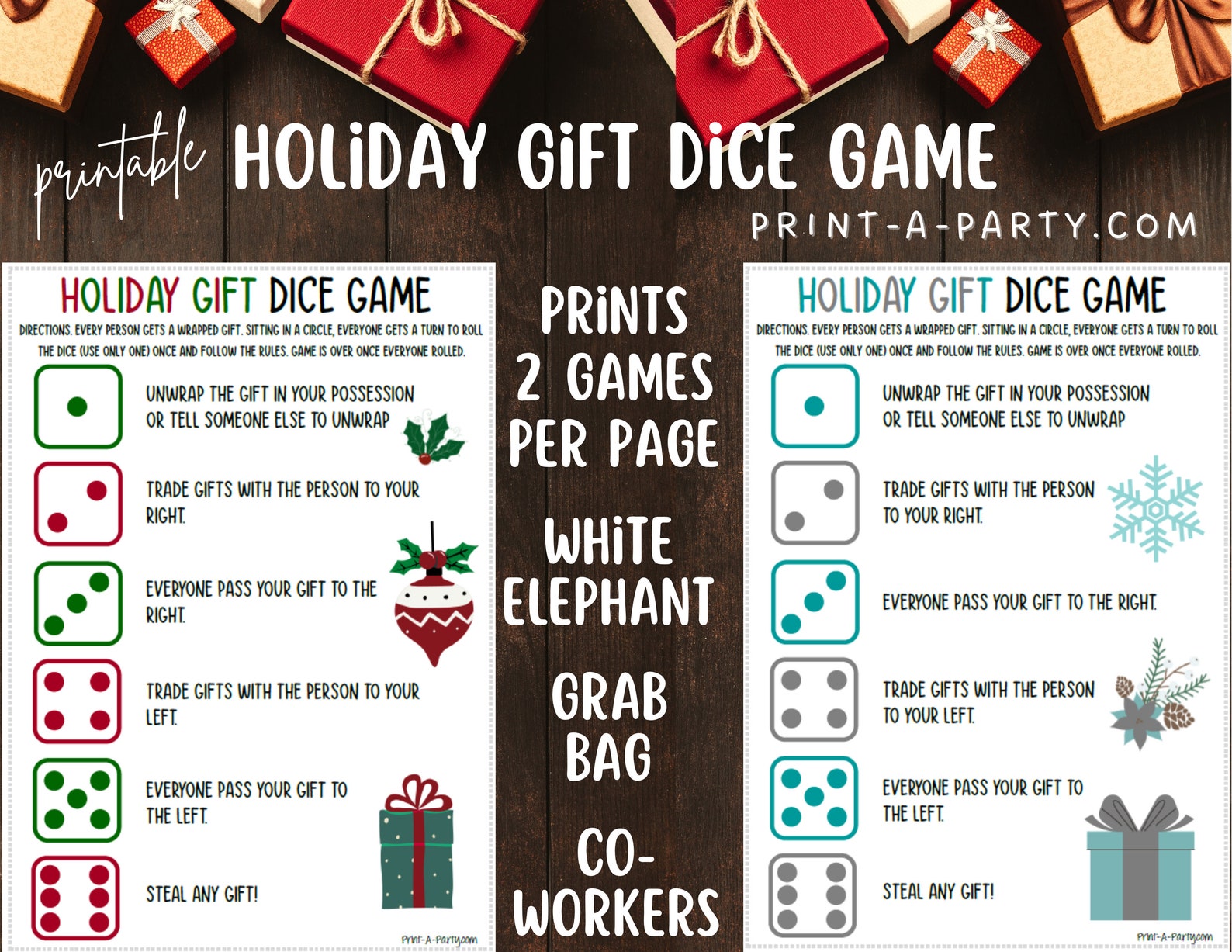 DICE GAME Holiday Dice Game Christmas Dice Game Pass the Presents Game ...