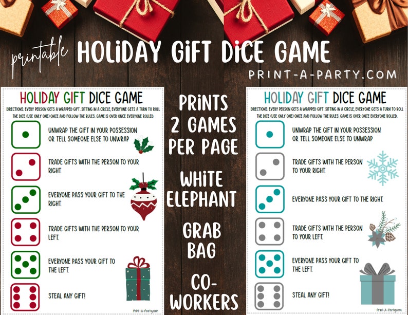 DICE GAME Holiday Dice Game Christmas Dice Game Pass the Presents Game ...