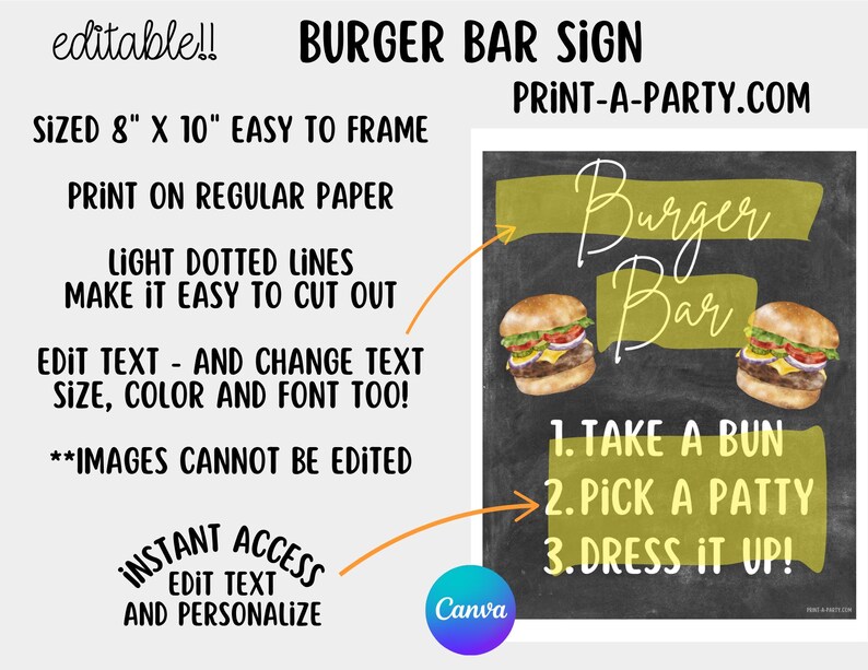 Editable Burger Bar Sign & Toppings Tent Cards – Printable Food Station ...