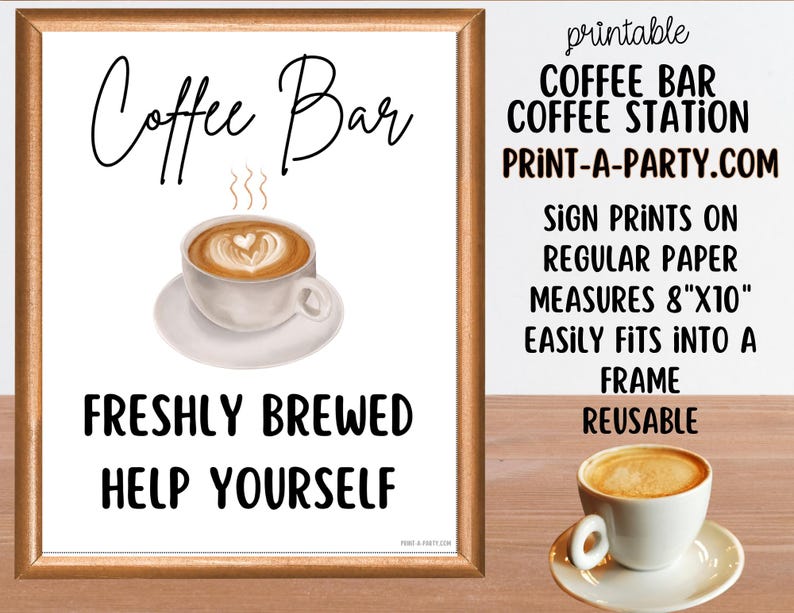 Coffee Bar Sign (8x10) + Toppings Tent Cards Printable Party Decor ...