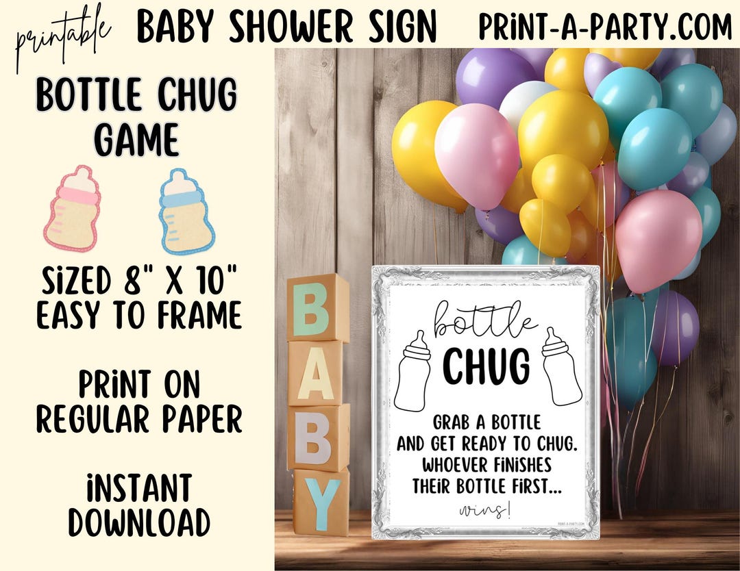 BABY BOTTLE CHUG Game Sign Printable - Fun Baby Shower Game for Gender ...