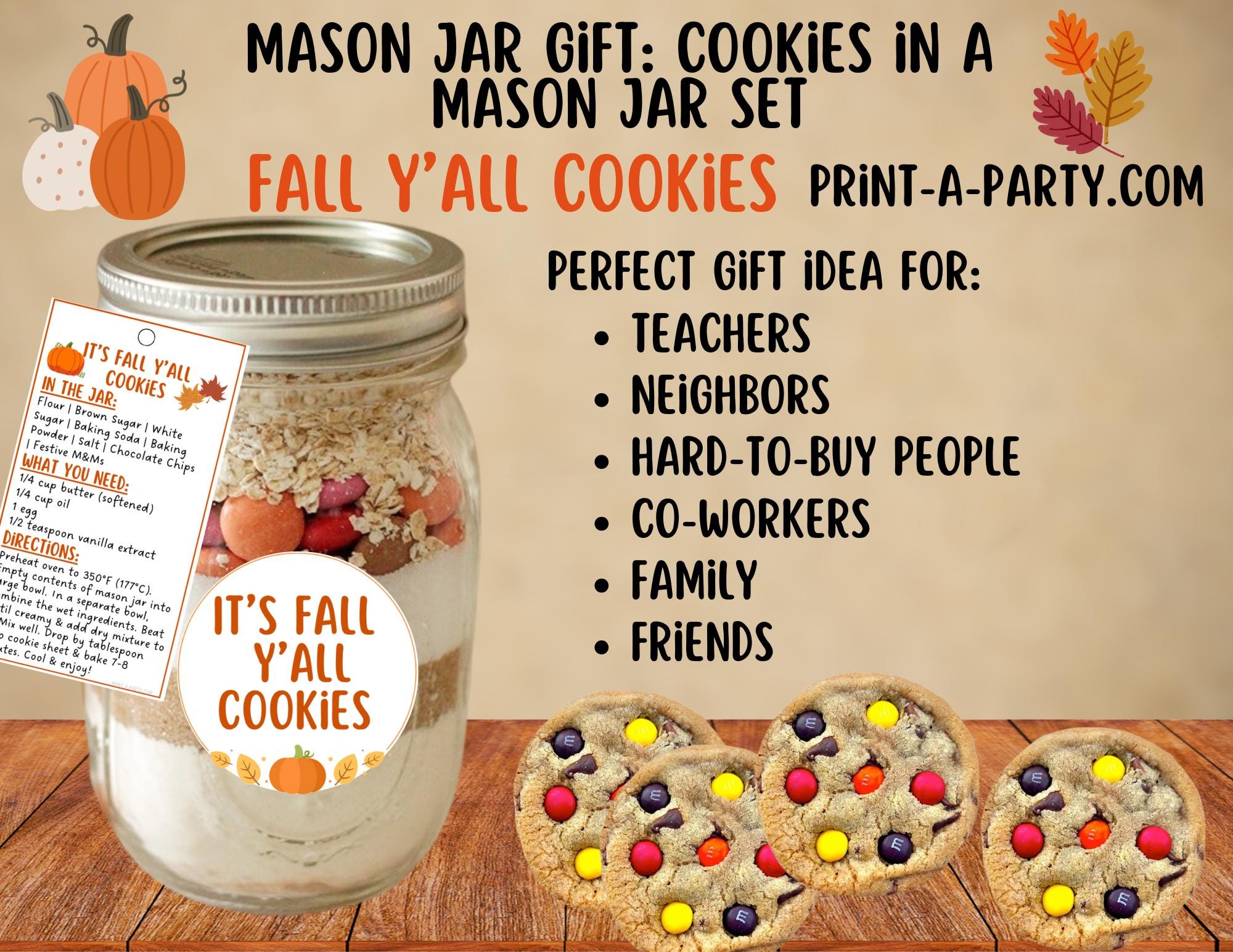 MASON JAR COOKIE Gift Fall Cookies in a Mason Jar Set Cookie Gift ...