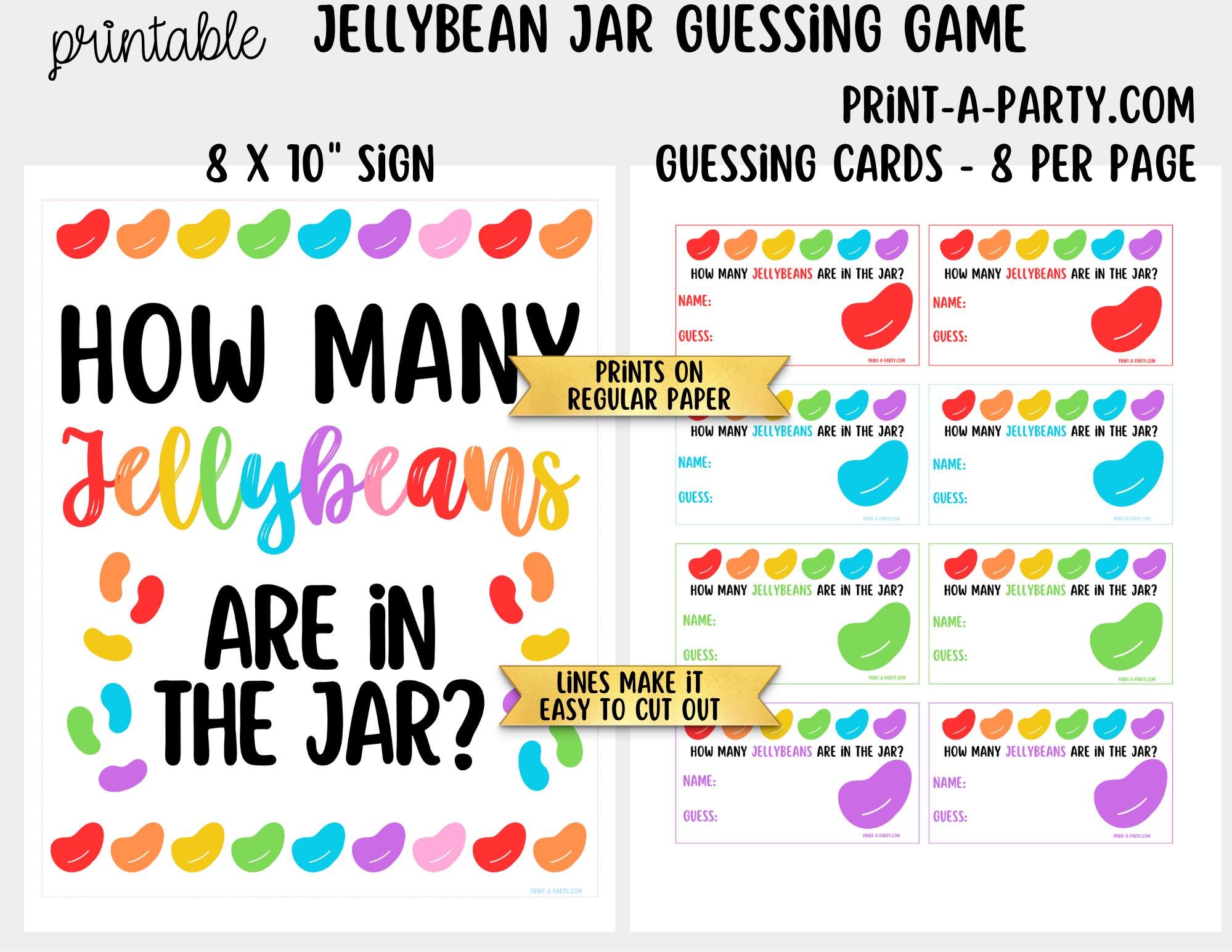 Jellybeans Candy Jar Guessing Game Printable Sign (8x10) & Guessing ...