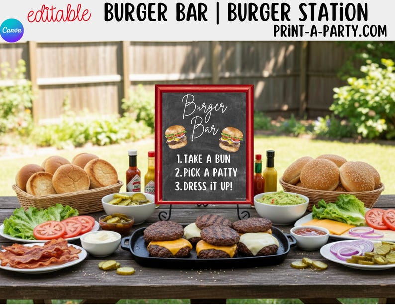 Editable Burger Bar Sign & Toppings Tent Cards – Printable Food Station ...