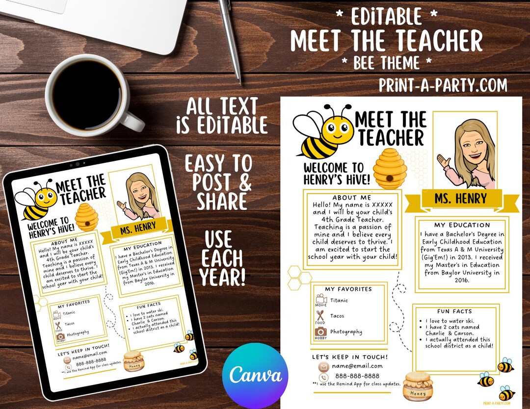 Editable Meet the Teacher Template - Bumble Bee Themed Classrooms, Back ...