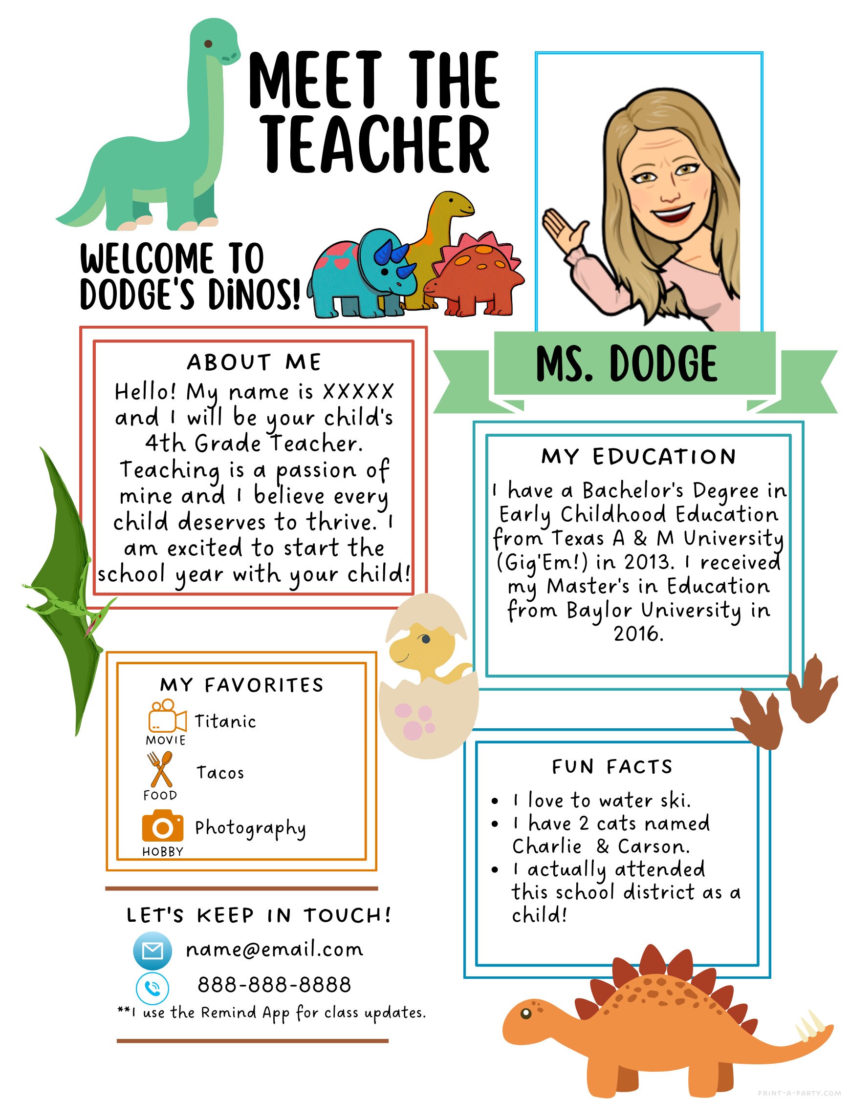BACK to SCHOOL: Editable Meet the Teacher Template - Dinosaur Theme ...