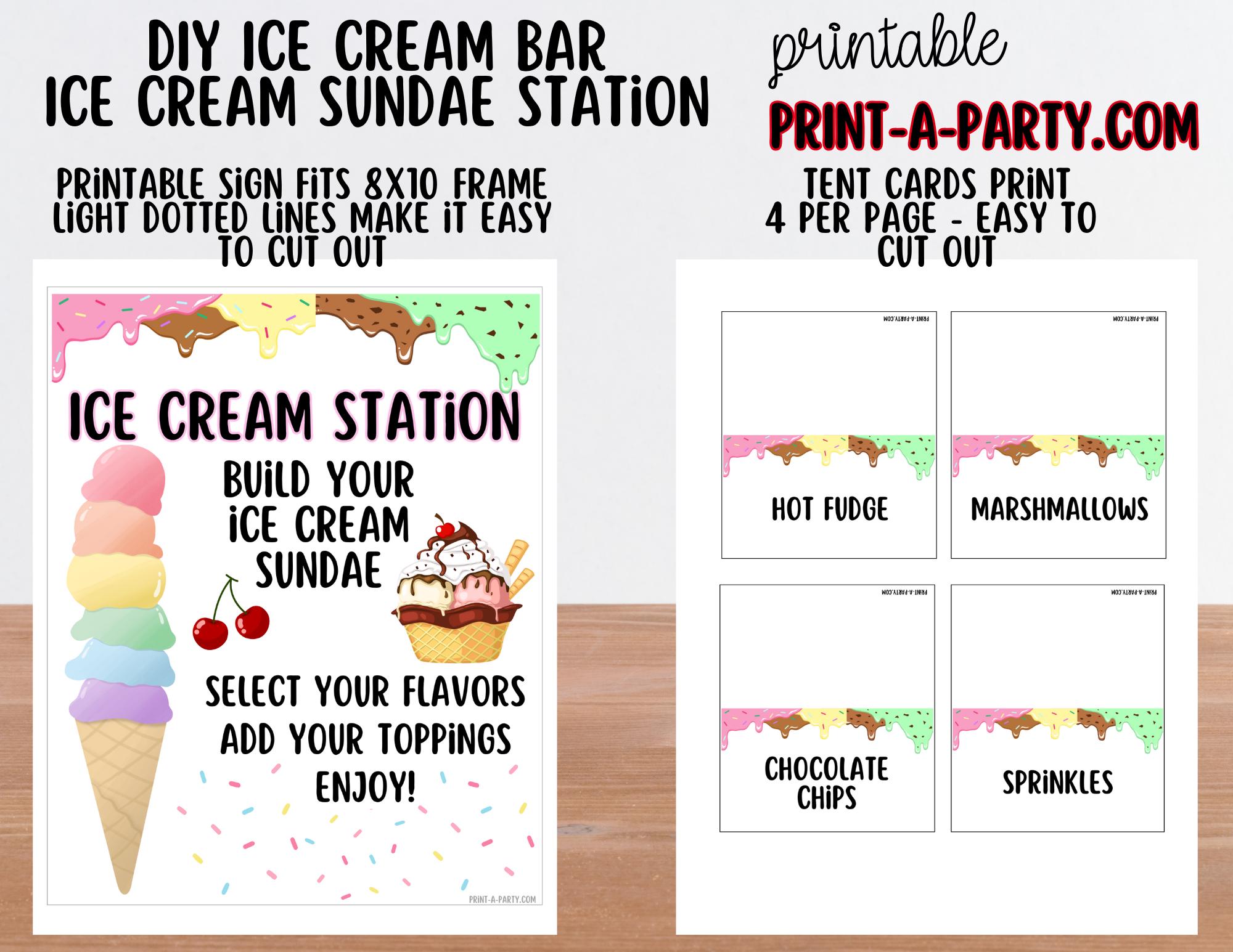 Ice Cream Sundae Bar Sign (8x10) + Toppings Tent Cards Printable Party ...