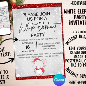 White Elephant Christmas Party Invitation: Editable Template (5x7, PDF ...