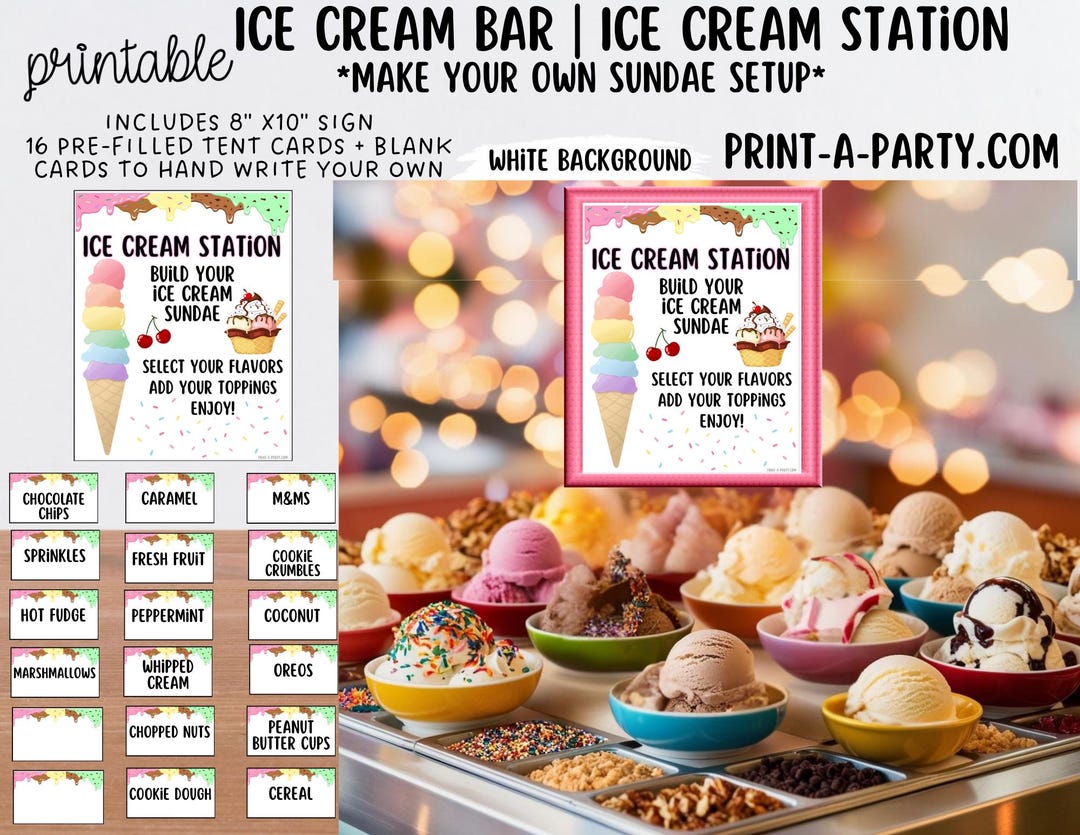 Ice Cream Bar Printable – Dessert Station Sign & Topping Tent Cards for ...