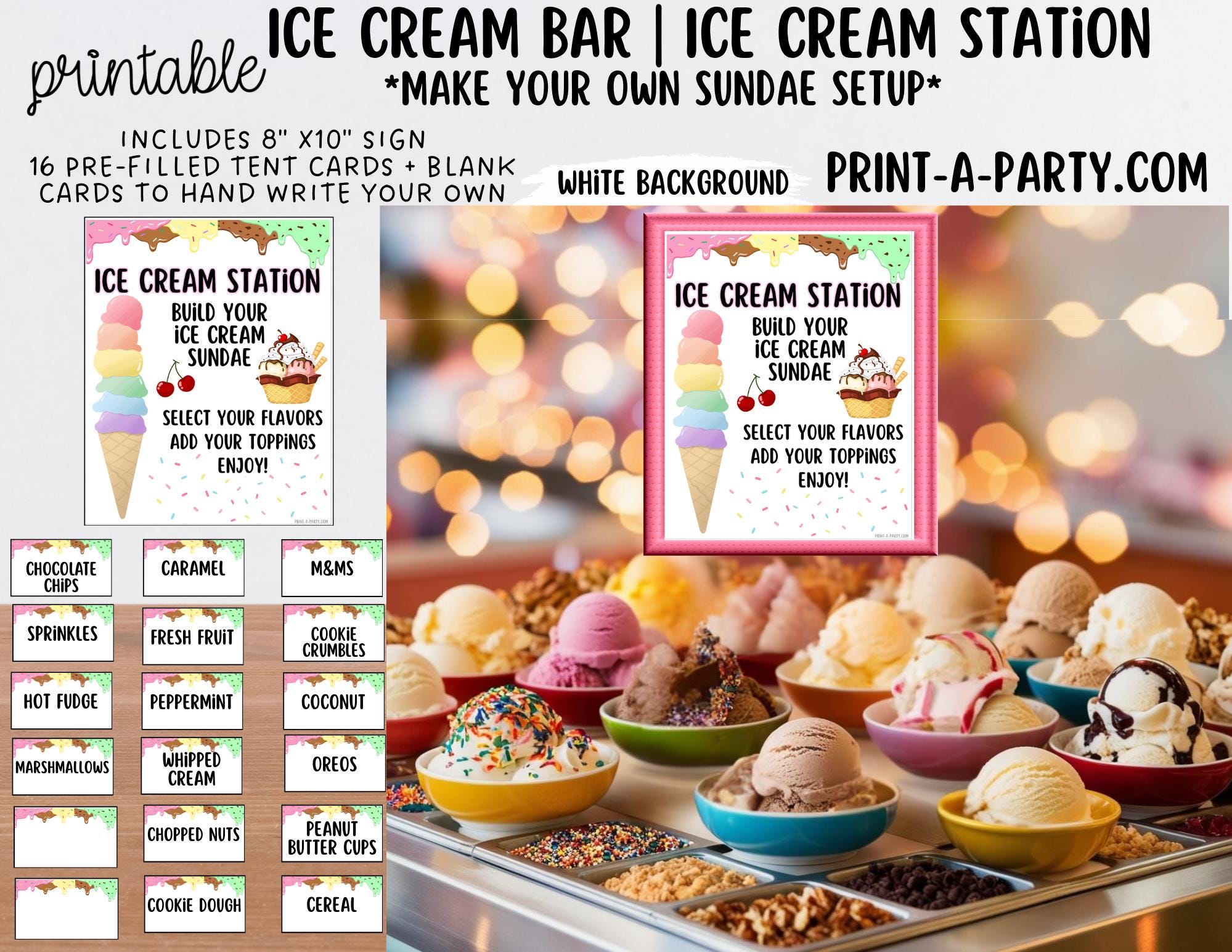 Ice Cream Bar Printable – Dessert Station Sign & Topping Tent Cards for ...