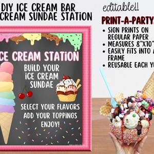 Editable Ice Cream Bar Sign and Toppings Labels: Sundae Station ...