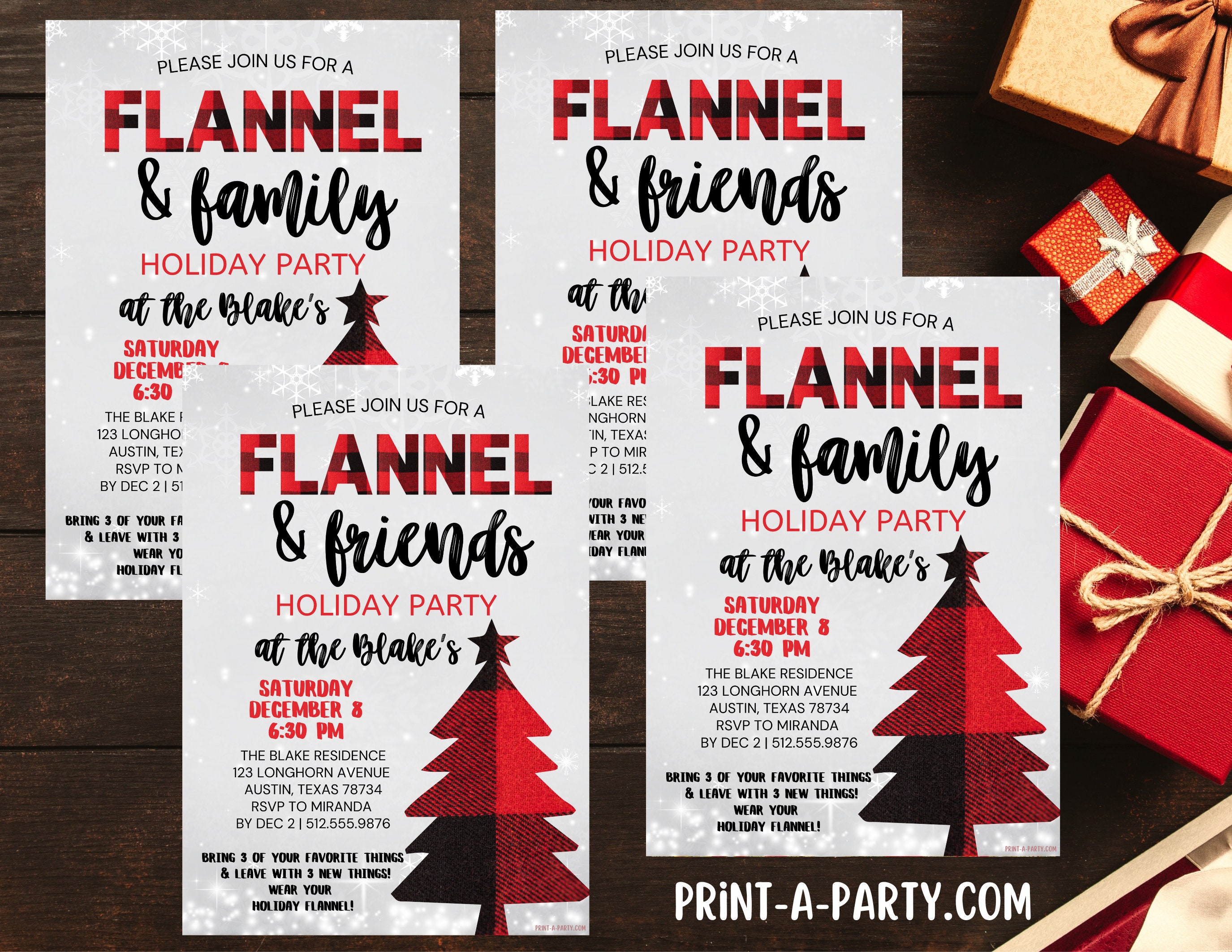 Christmas Editable Invitation: FLANNEL and FRIENDS or FAMILY Christmas ...