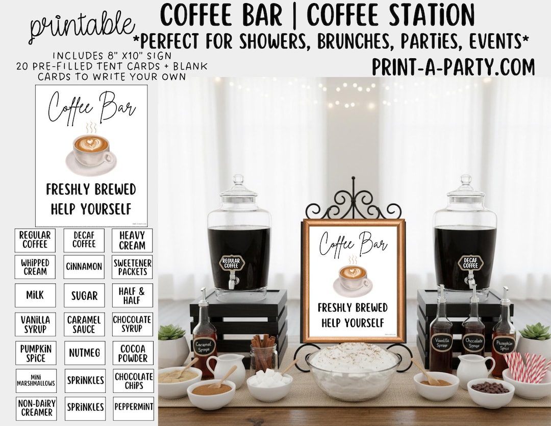 Coffee Bar Sign + Toppings Tent Cards Printable Party Decor Buffet (PDF ...